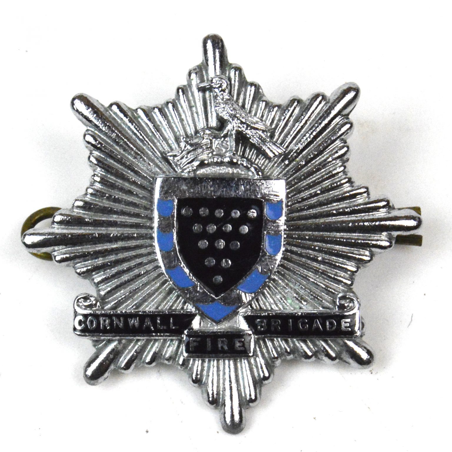 Cornwall Fire Brigade Cap Badge, Enamel and Chrome - Jeremy Tenniswood ...