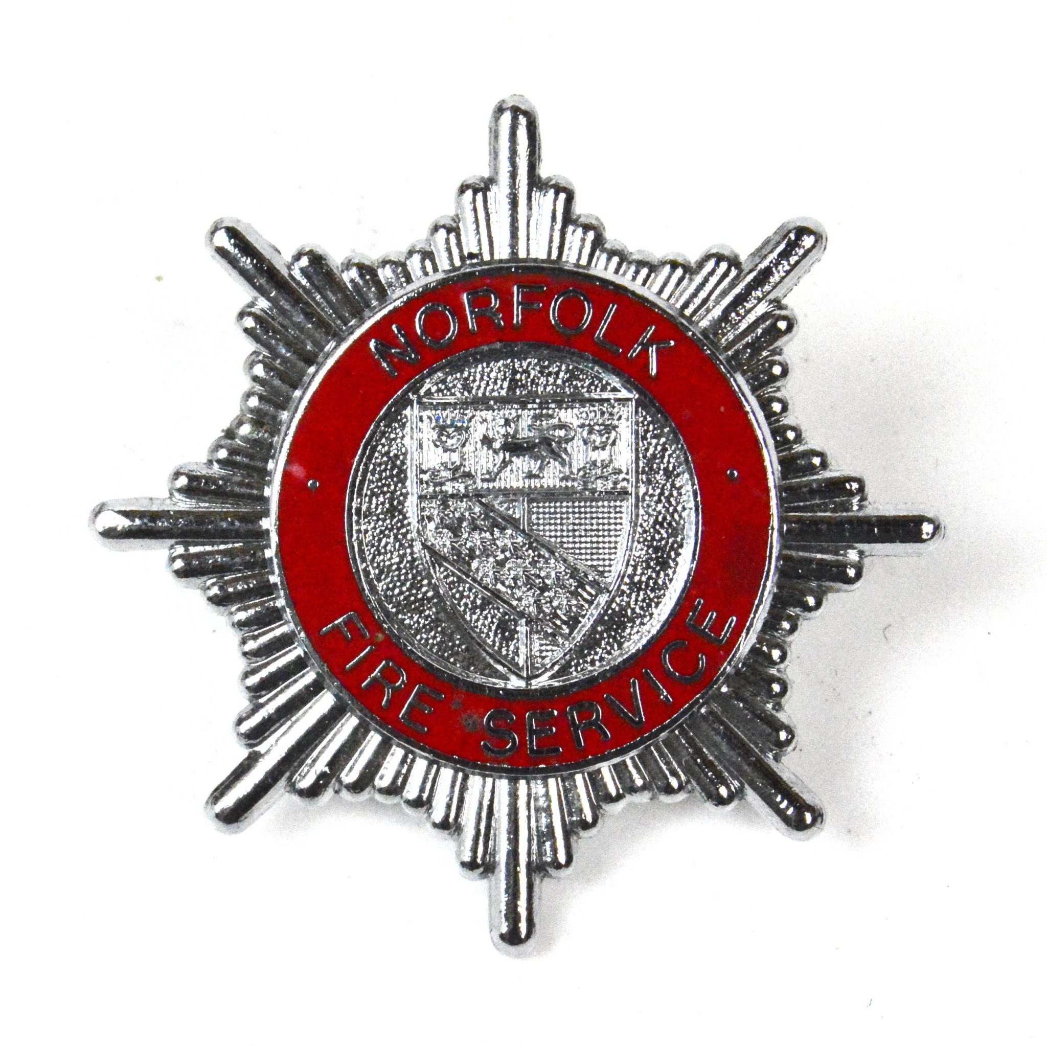 Norfolk Fire Service Cap Badge, Chrome and Enamel (Restrike) - Jeremy ...