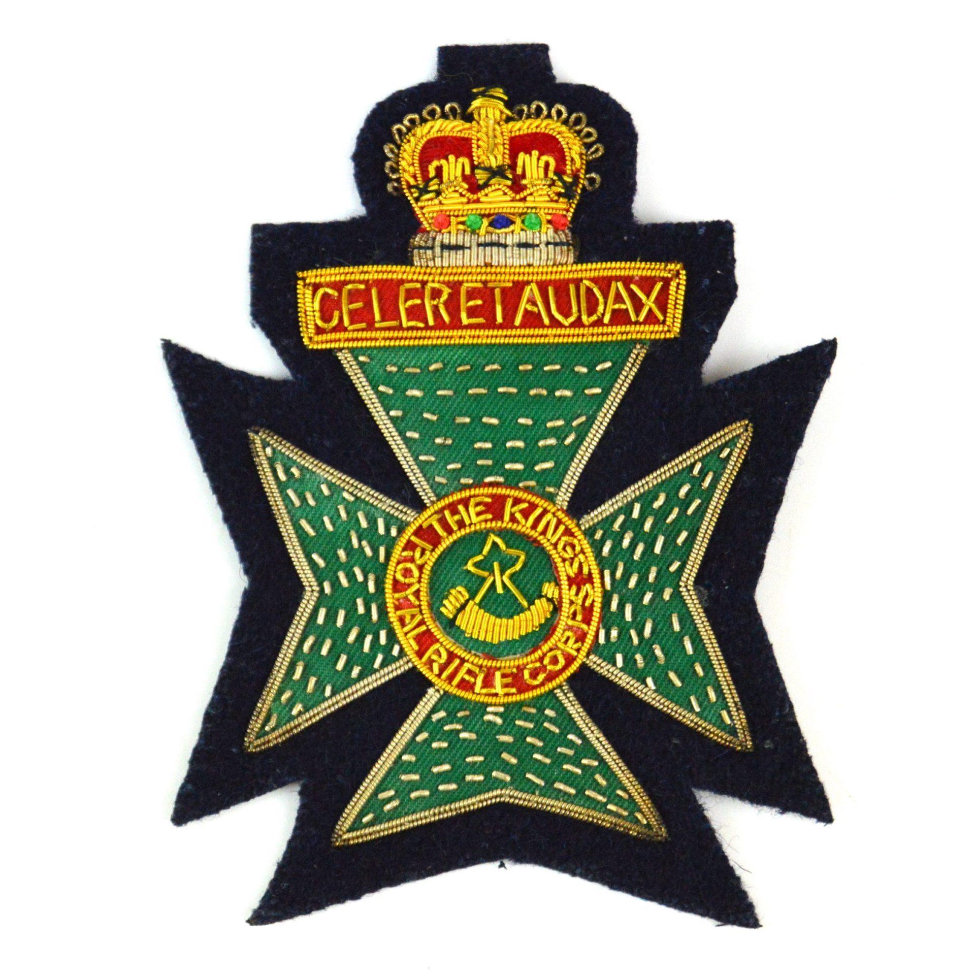 King's Royal Rifle Corps Embroidered Blazer Badge, Queen's Crown ...
