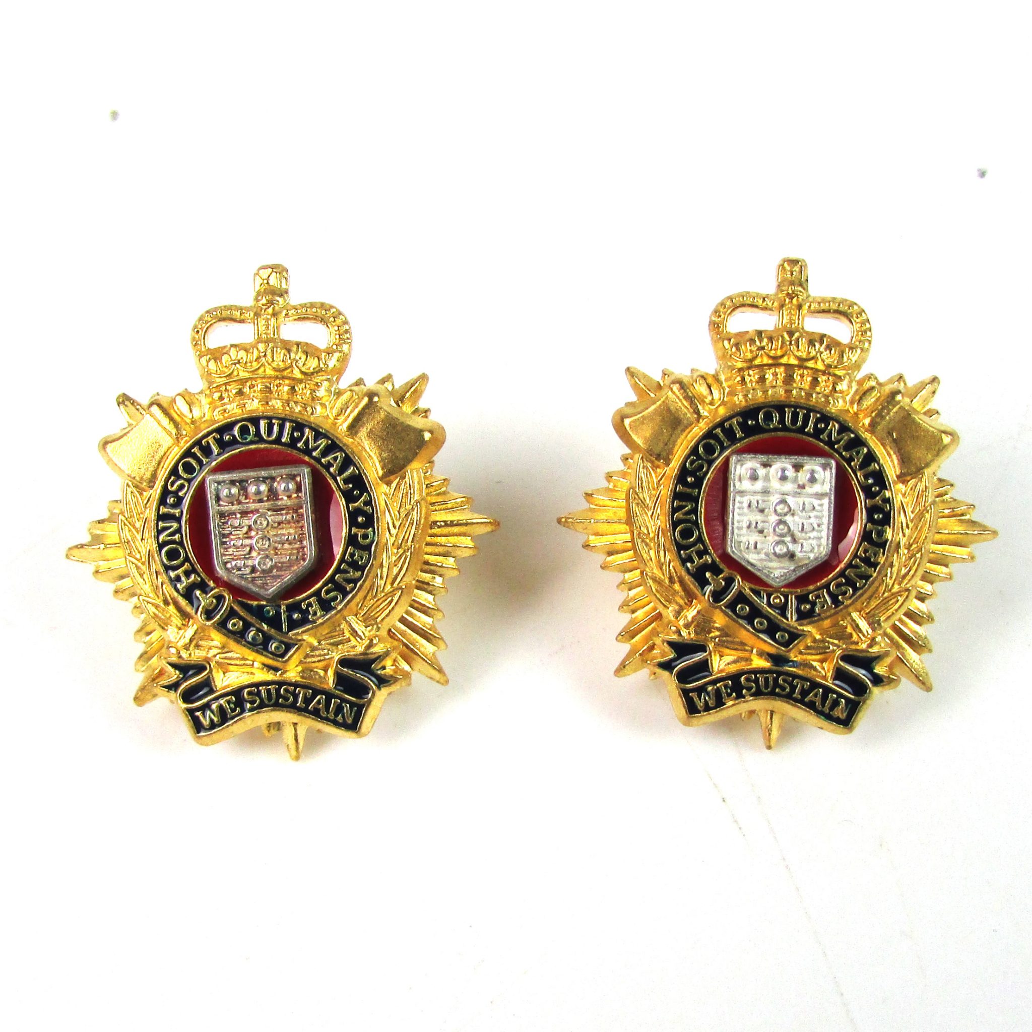 Royal Logistics Corps (RLC) Officer's Collar Badge, Pair, Queen's Crown ...